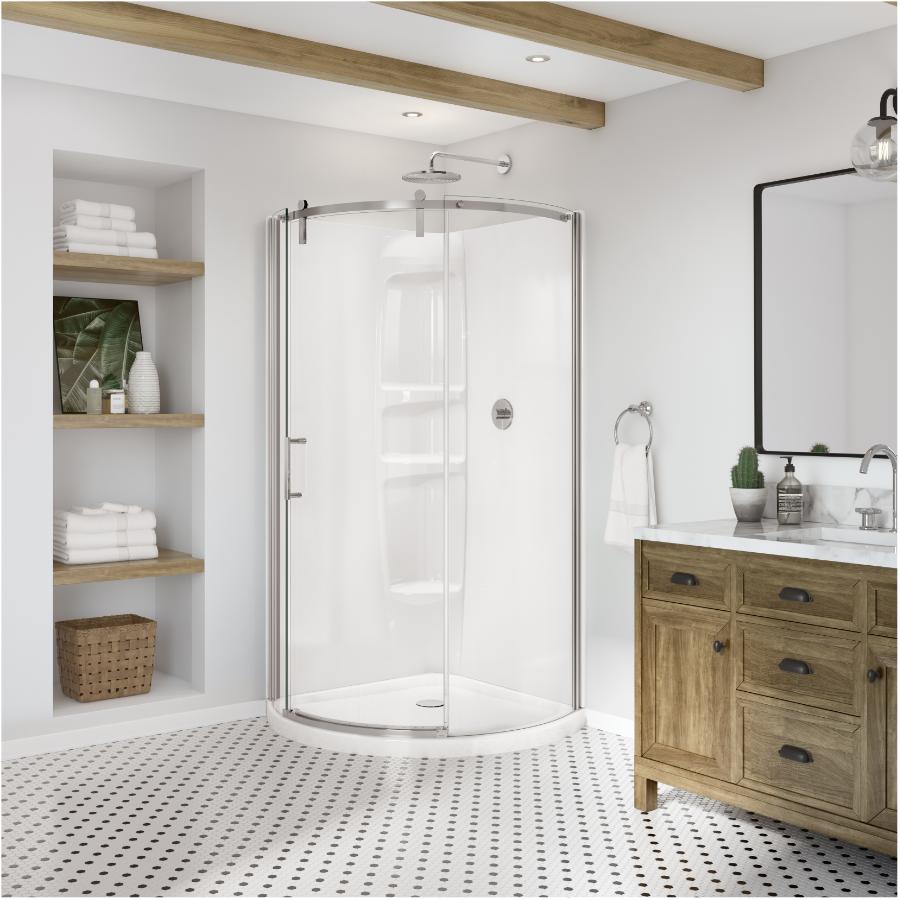 36" x 36" x 76.5" Outback Round Left Hand Shower Door & Base - Clear ...