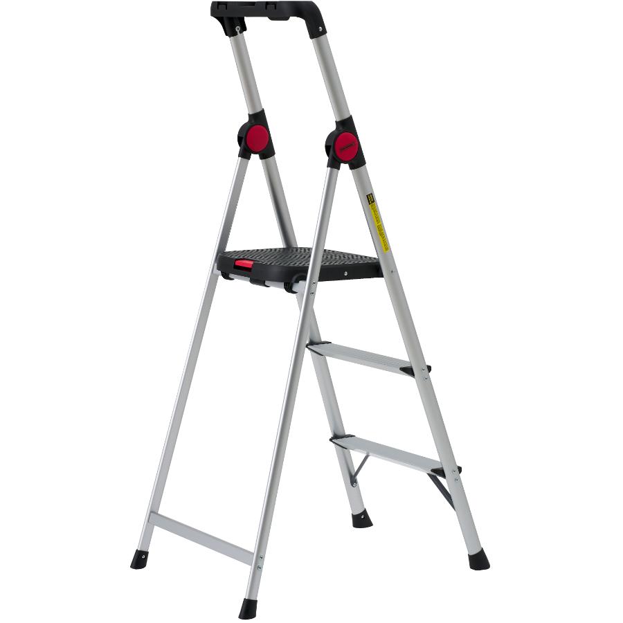 BENCHMARK 3 Step Aluminum Step Ladder with High Handrail Home Hardware