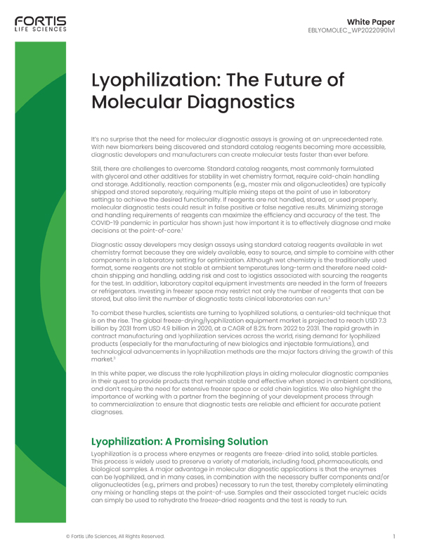 Lyophilization: the future of molecular Diagnostics